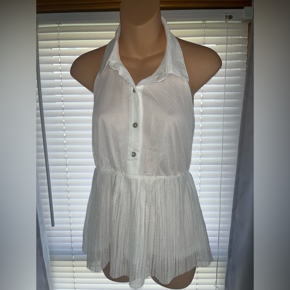 Fanco | Tops | Open Back Button Up Sheer Overlay Halter Top | Poshmark